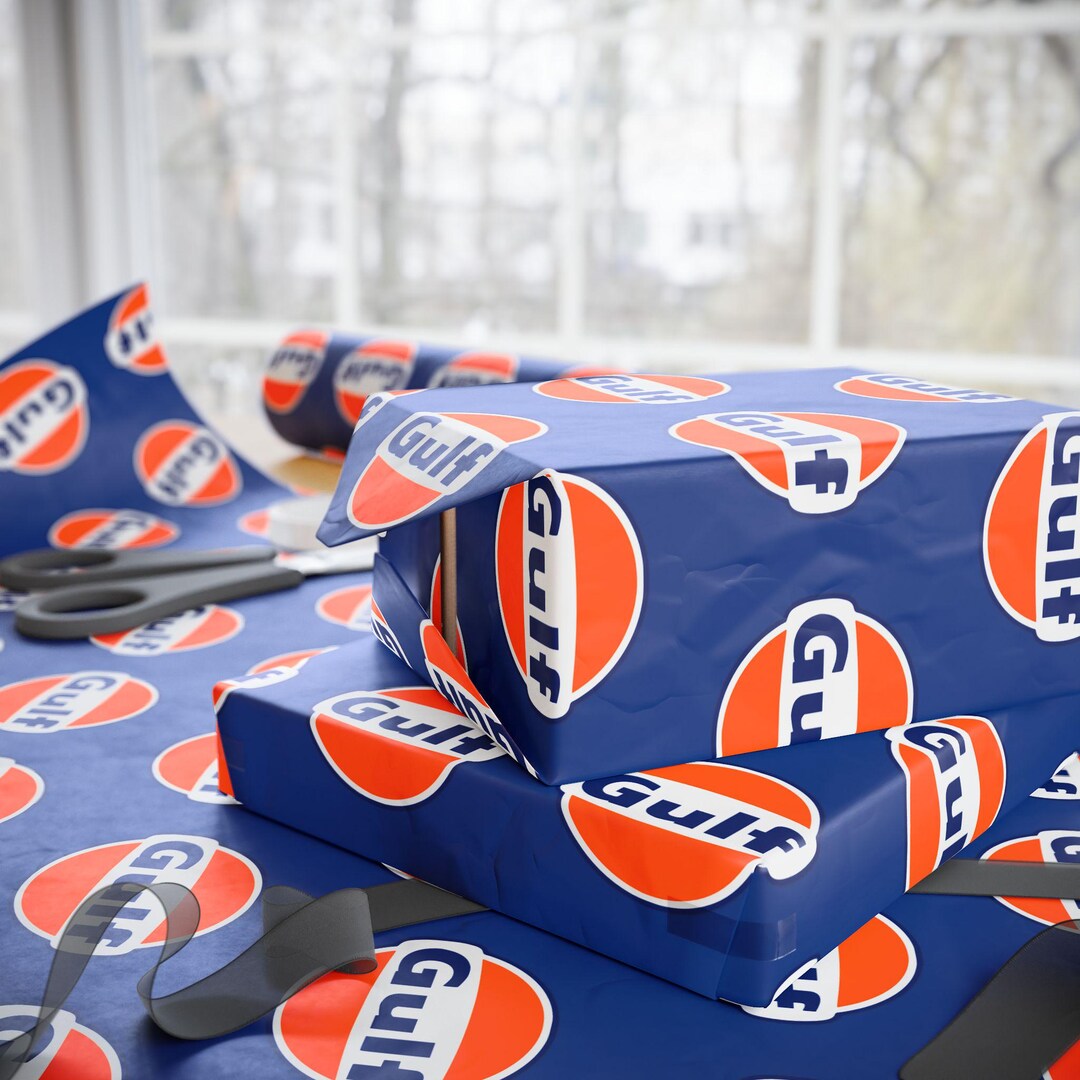 Wrapping Papers | Retro Gulf Oil Racing Logo Gift Wrap | Vintage Car ...