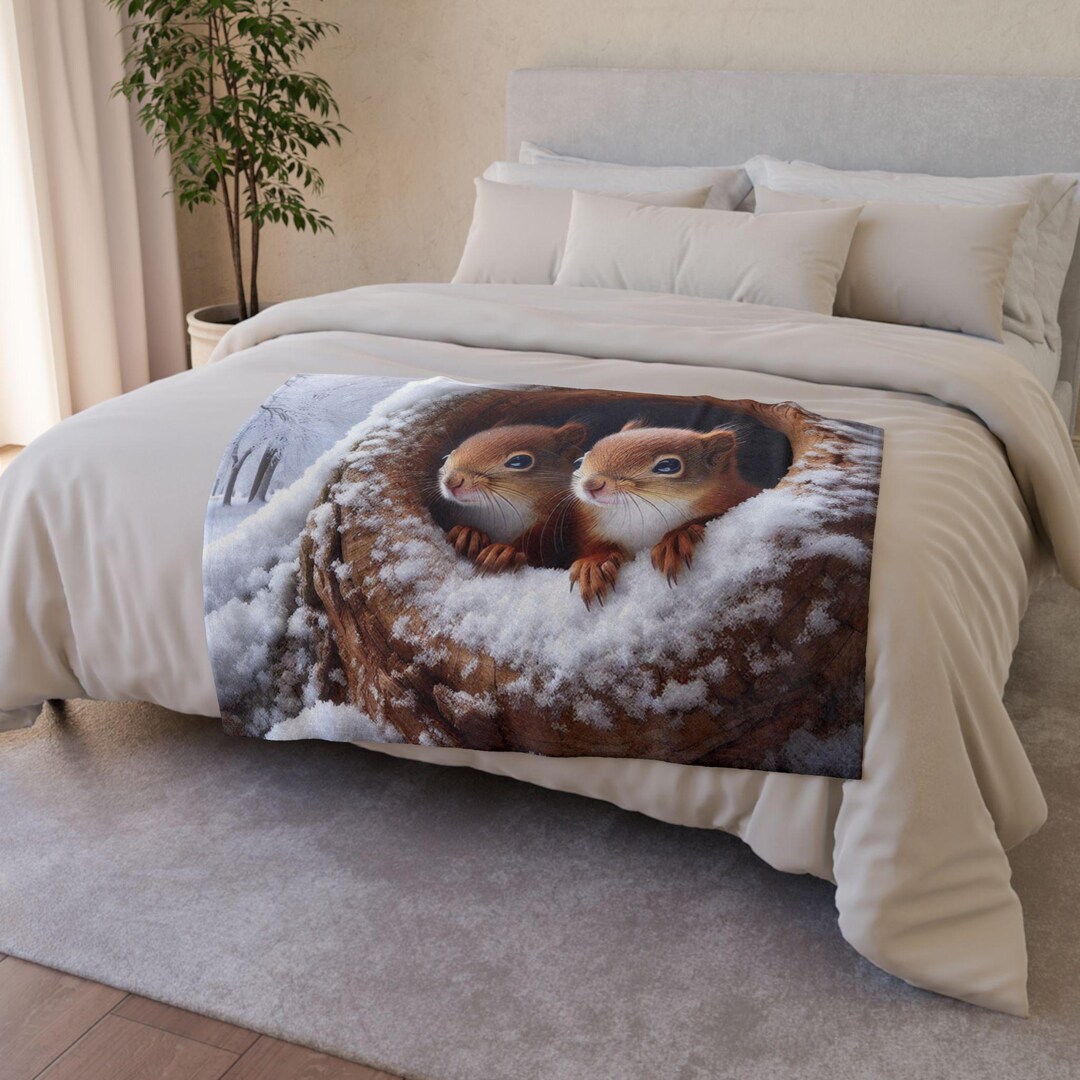 Blanket Soft Polyester - Cute Baby Squirrels in Nest Design, Warm ...