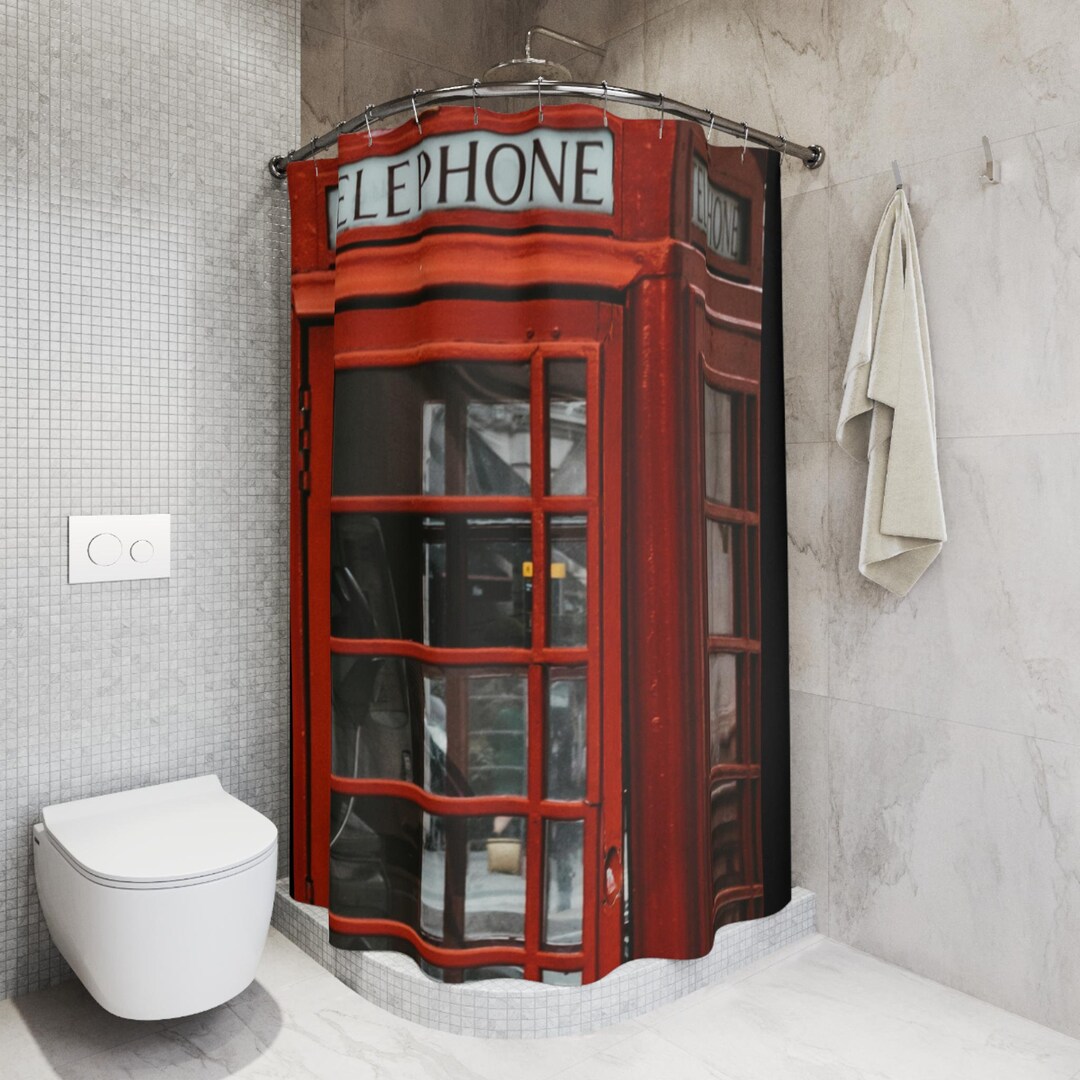 Vintage London Phone Booth Shower Curtain: Retro UK Decor - Etsy