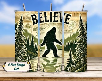 Seamless Bigfoot Believe Alien Tumbler Wrap, Cryptid 20oz Skinny ...
