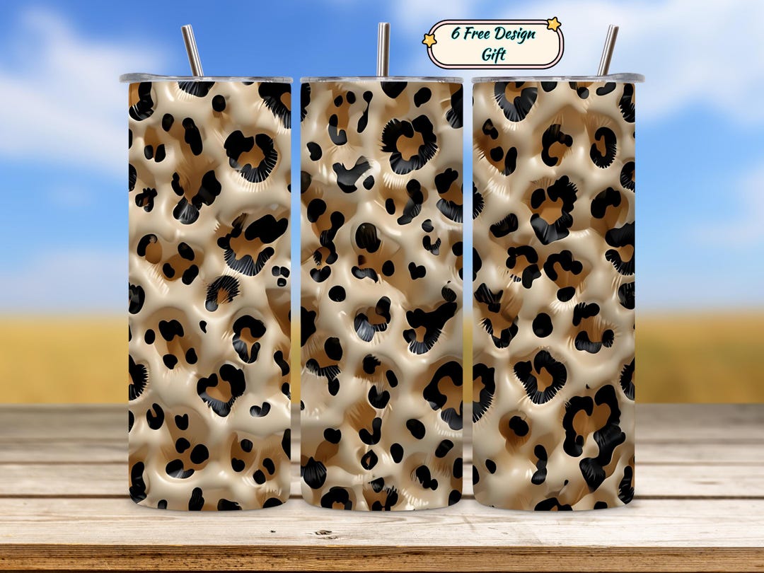 Leopard Print Tumbler Wrap, 3d Inflated Puff 20oz Skinny Tumbler PNG ...