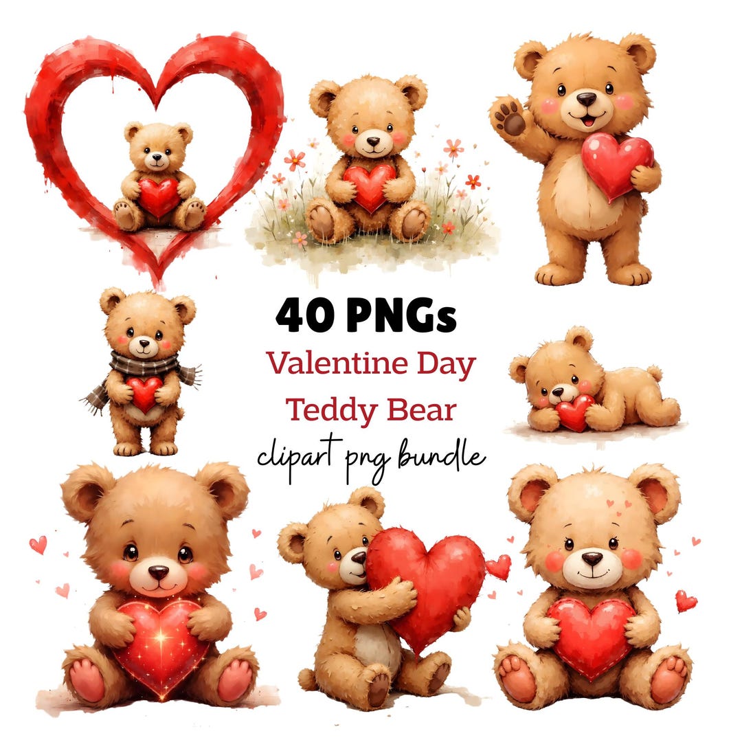 Teddy Bear Valentine's Day Watercolor Quirky Clipart Love Graphics ...