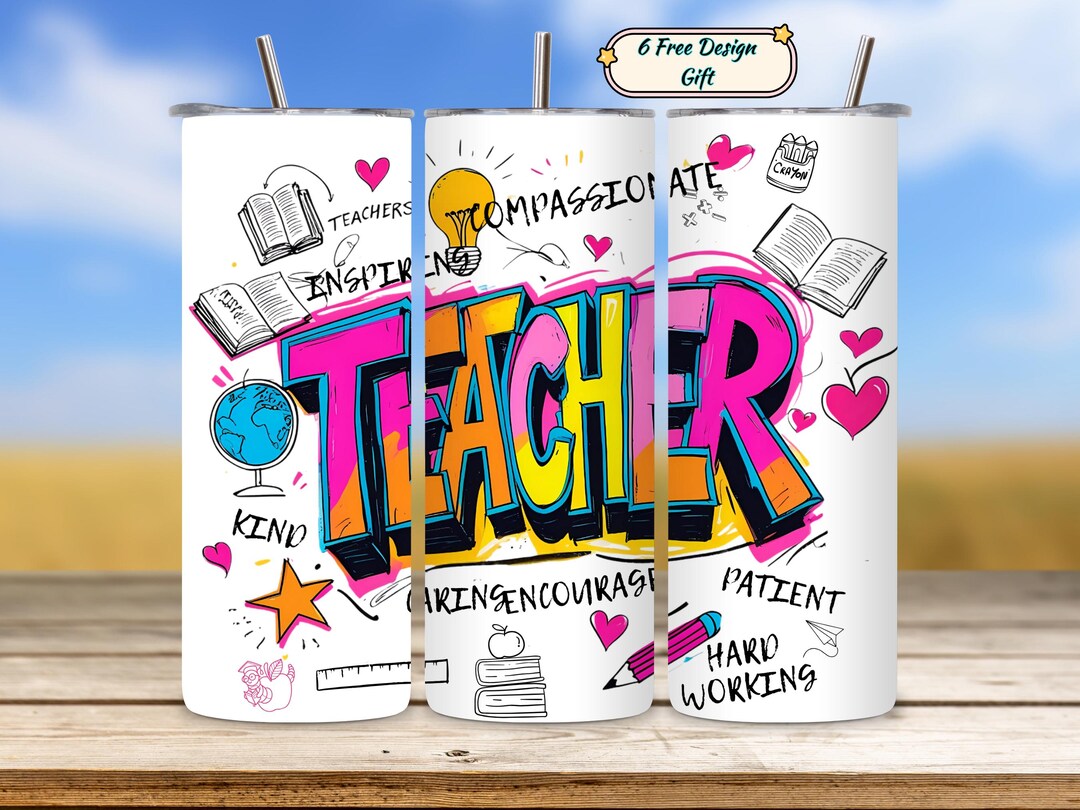 Graffiti Teacher Tumbler PNG, Doodle Teacher Tumbler Wrap, 20oz Skinny ...