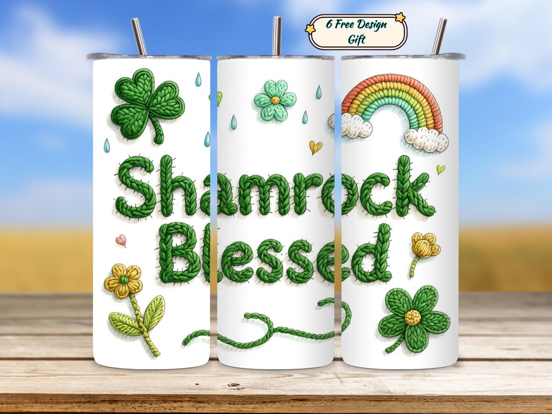 Shamrock Blessed Lucky Floral Faux Yarn Crochet Knitted St. Patrick's ...