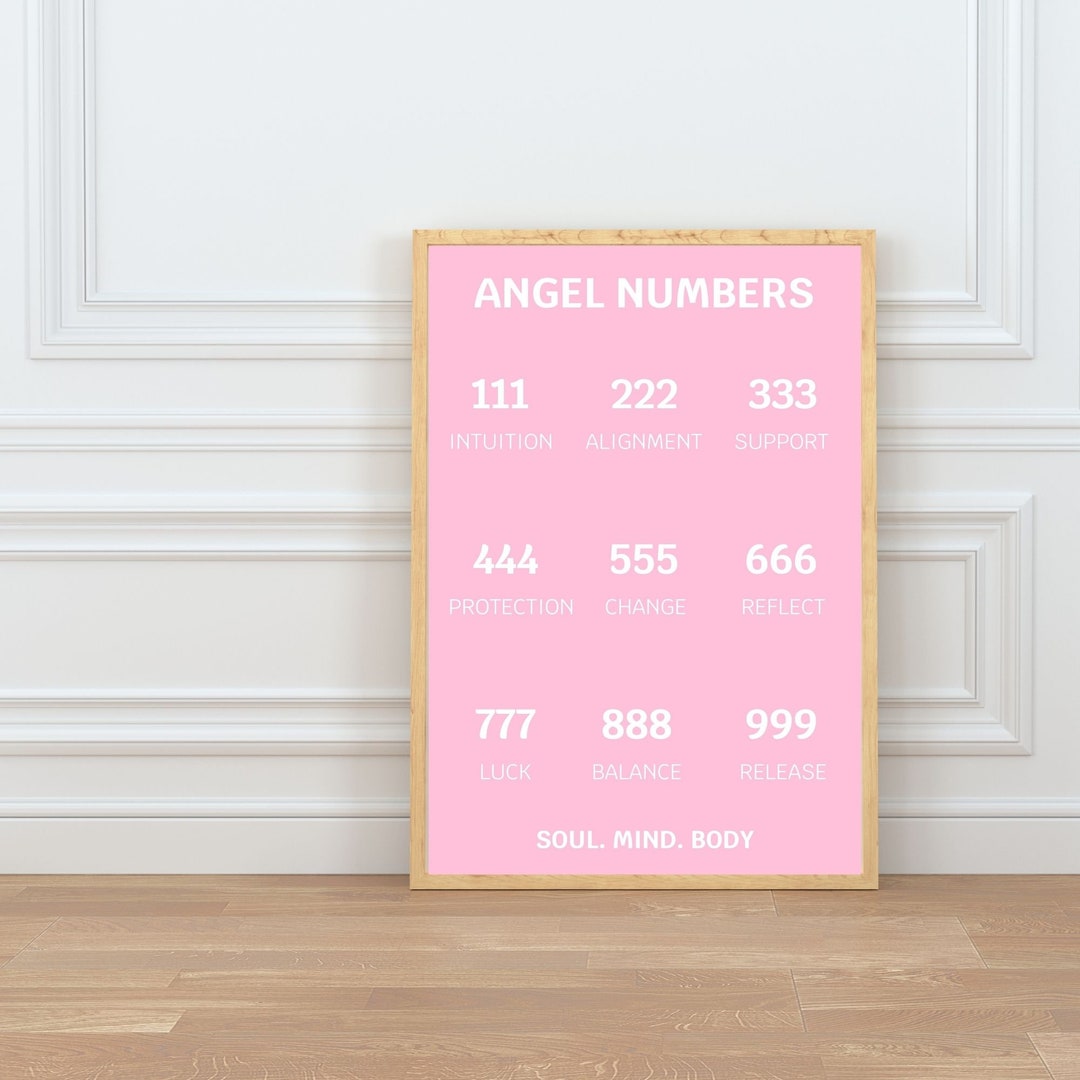 Angel Numbers Print, Typography Poster, Pink Print, Girl Room Decor ...