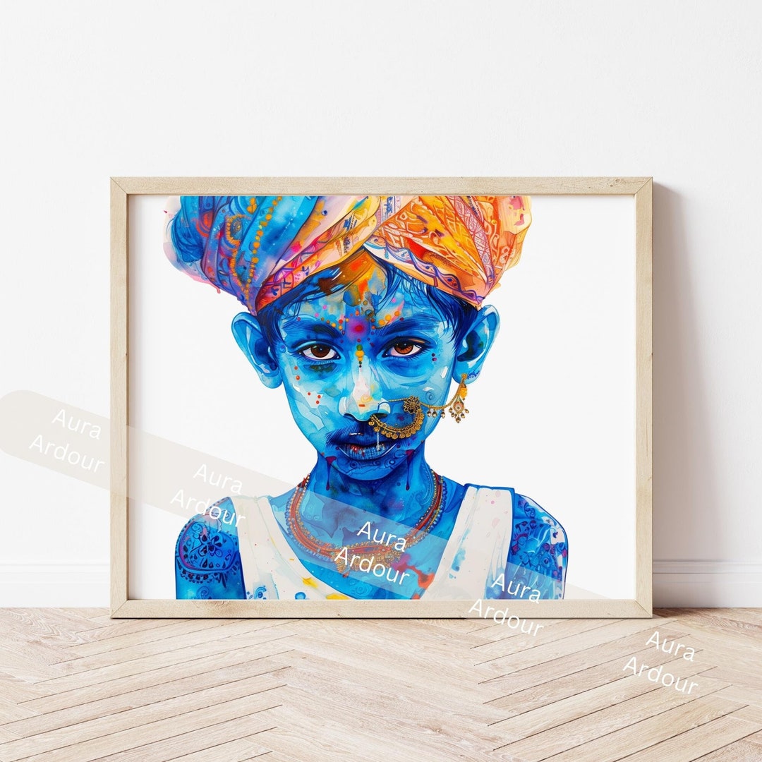 Indian Painting, Desi Art, Indian Boy Wearing Nose Chain, Boho Wall Art ...