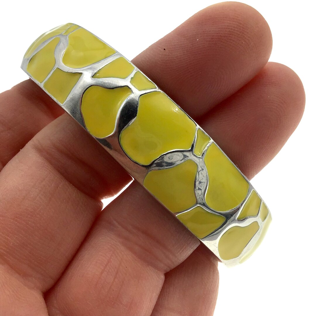 Vintage 1980s Yellow Enamel Clamper Bracelet: Abstract Hinged Bangle - Etsy
