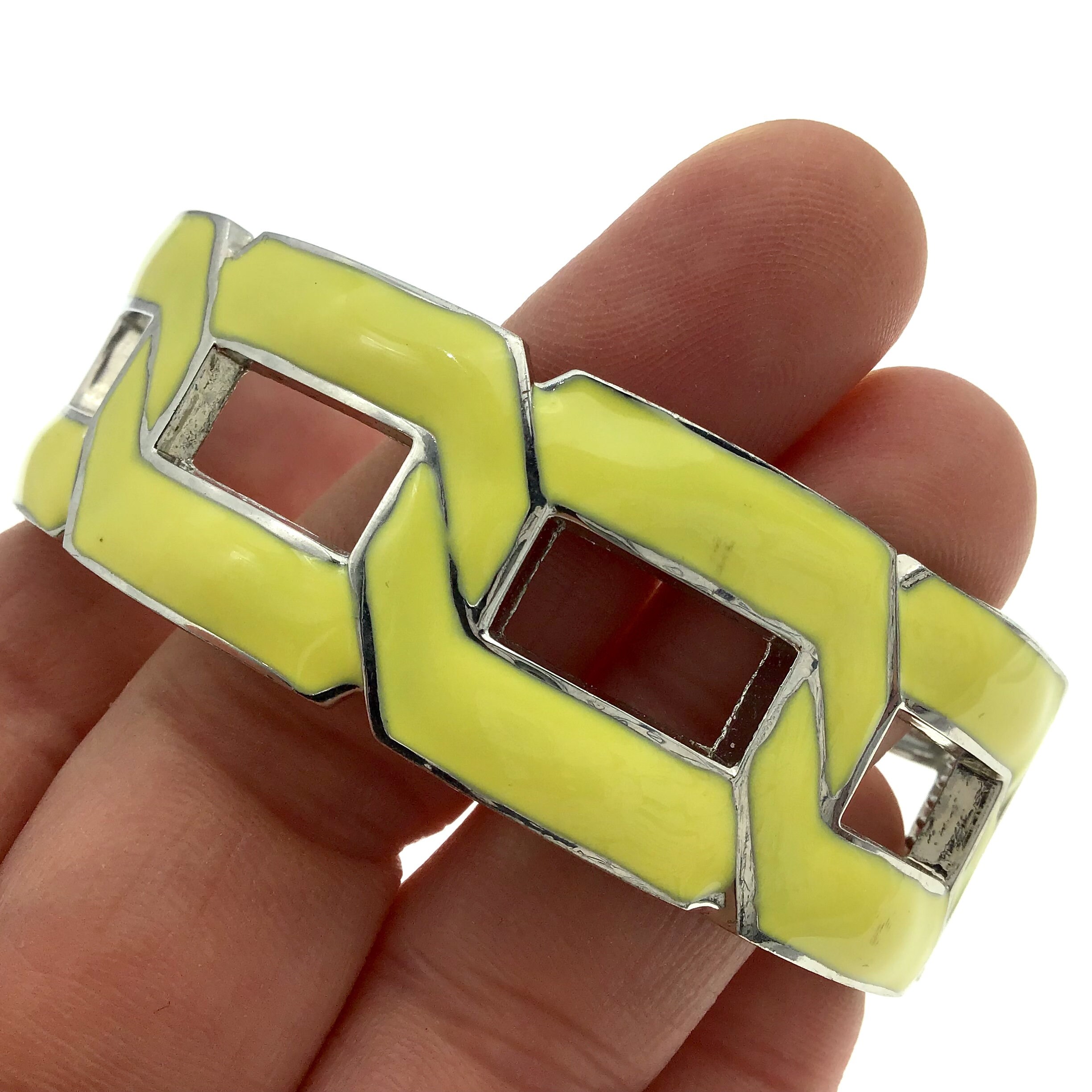 Vintage Yellow Enamel Clamper Bracelet: 1980s Hinged Bangle - Etsy