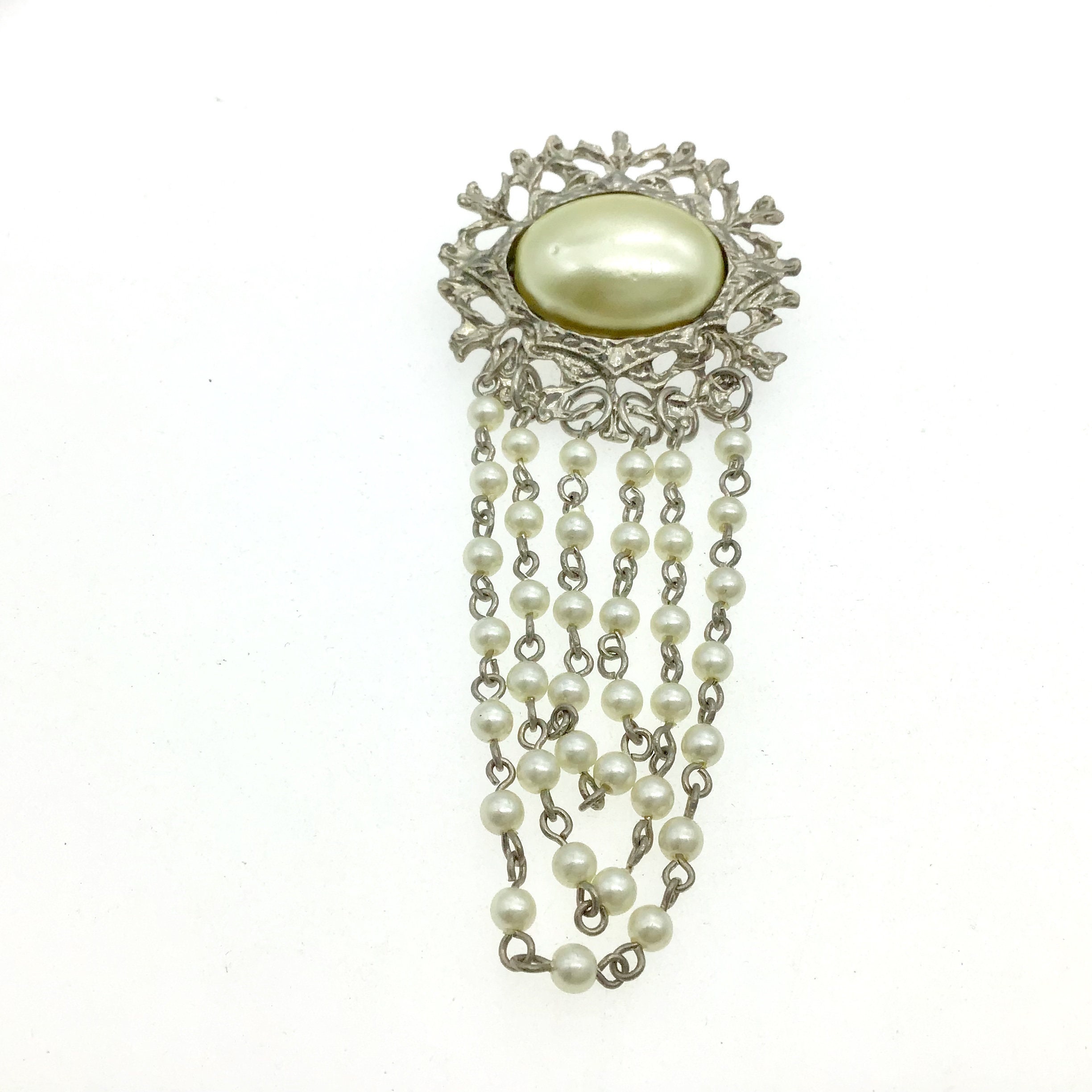 Vintage Silver Pearl Chain Wedding Brooch Elegant Pearl - Etsy