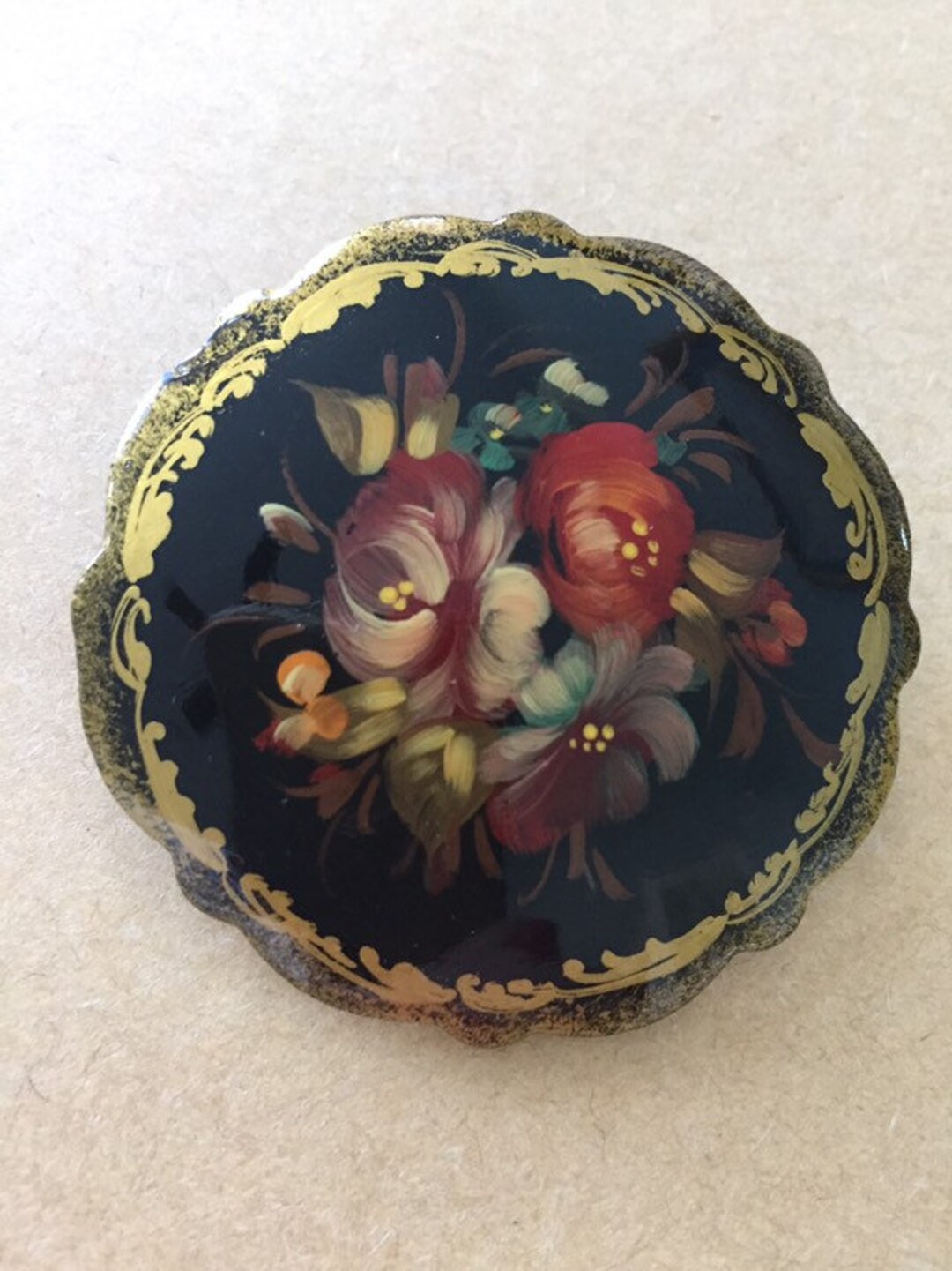 Vintage Brooch, Russian Pin, Hand Painted Brooch, Lacquer Brooch ...