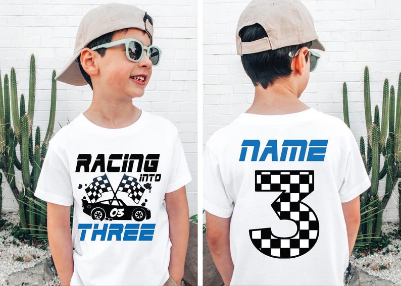 Racing Into Three, Boys 3rd Birthday Shirt, Racing Birthday ...