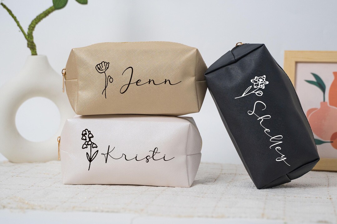 Personalized Leather Makeup Bag - Custom Monogram Cosmetic Bag ...