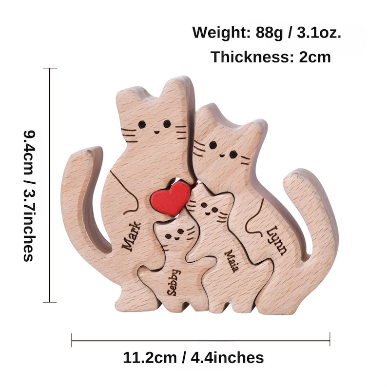 Wooden Cat Family Puzzle, Animal Family Decor for New Couple, Cat Lover ...
