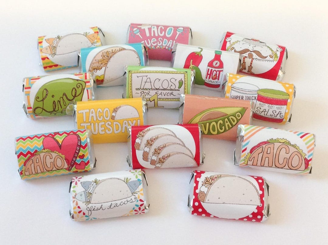 50 Tacos Mini Candy Bar Wrappers for Party Favors Small Gifts ...