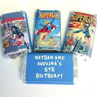 Superhero Birthday Chocolate Bar Wrapper, Boys Comic Book Candy Label ...
