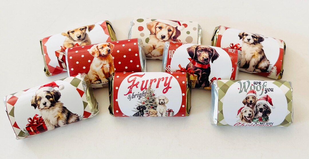 50 Retro Dogs Puppy Christmas Personalized Mini Candy Bar Wrappers for ...