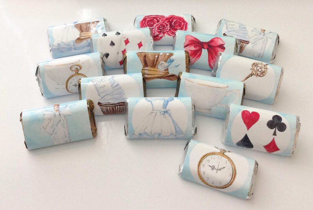 50 Wonderland Personalized Mini Candy Bar Wrappers for Party Favors ...