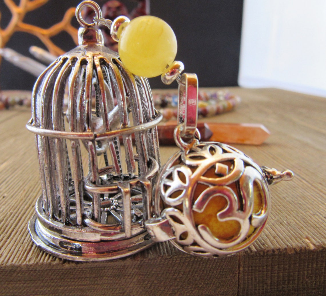 Zen Bird Cage Essential Oil Diffuser Yellow Calcite & Lava Bead ...