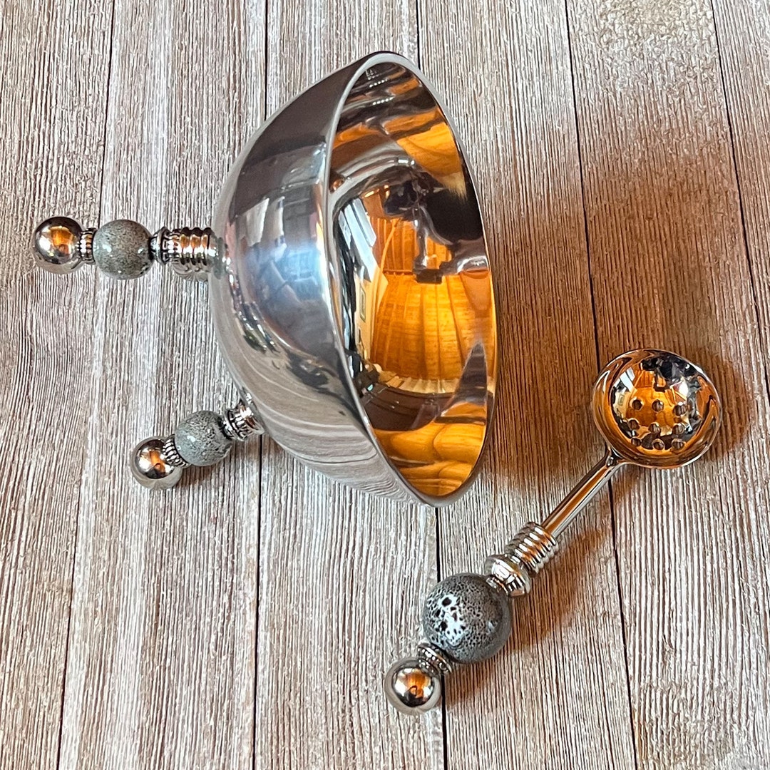 Stainless Steel Bowl Set: Gray Ceramic Legs & Matching Spoon - Etsy