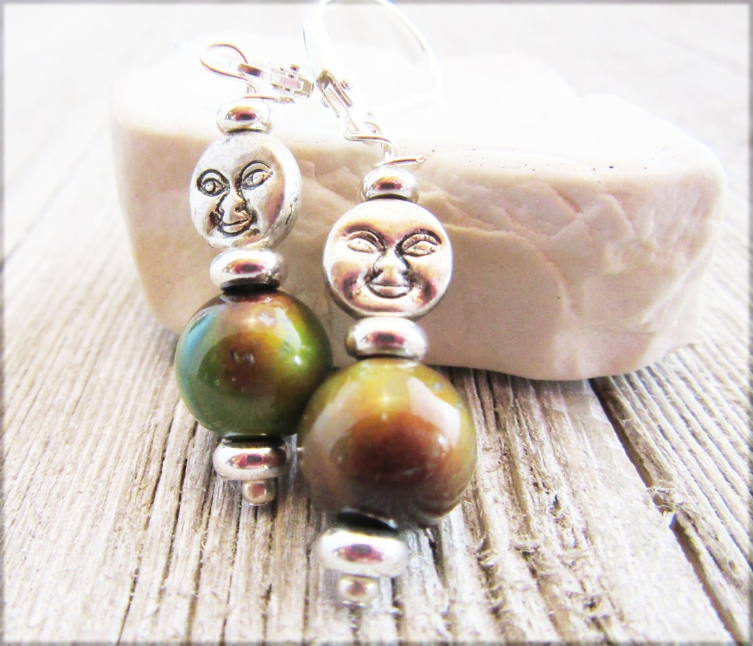 Celestial Themed Jewelry, Smiling Moon Earrings, Mood Bead Gifts, Color ...