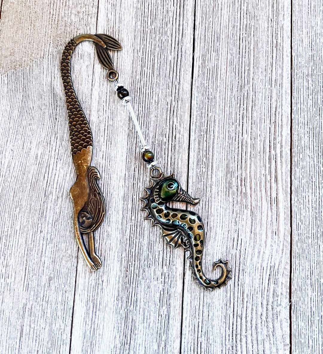 Mermaid and Seahorse Bookmark - Great Bronze Metal Bookmark, a Nautical ...