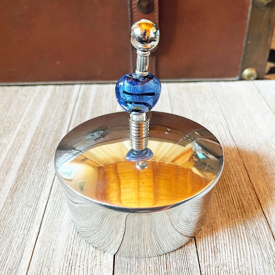 Stainless Steel Trinket Box With Blue Foil Heart Glass Bead - Romantic ...