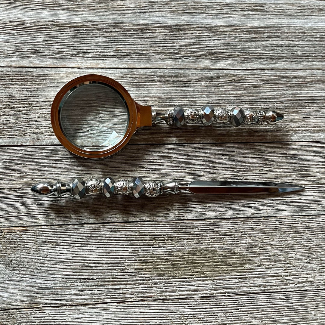 Sophisticated Silver Desk Set With Magnifying Glass and Letter Opener ...