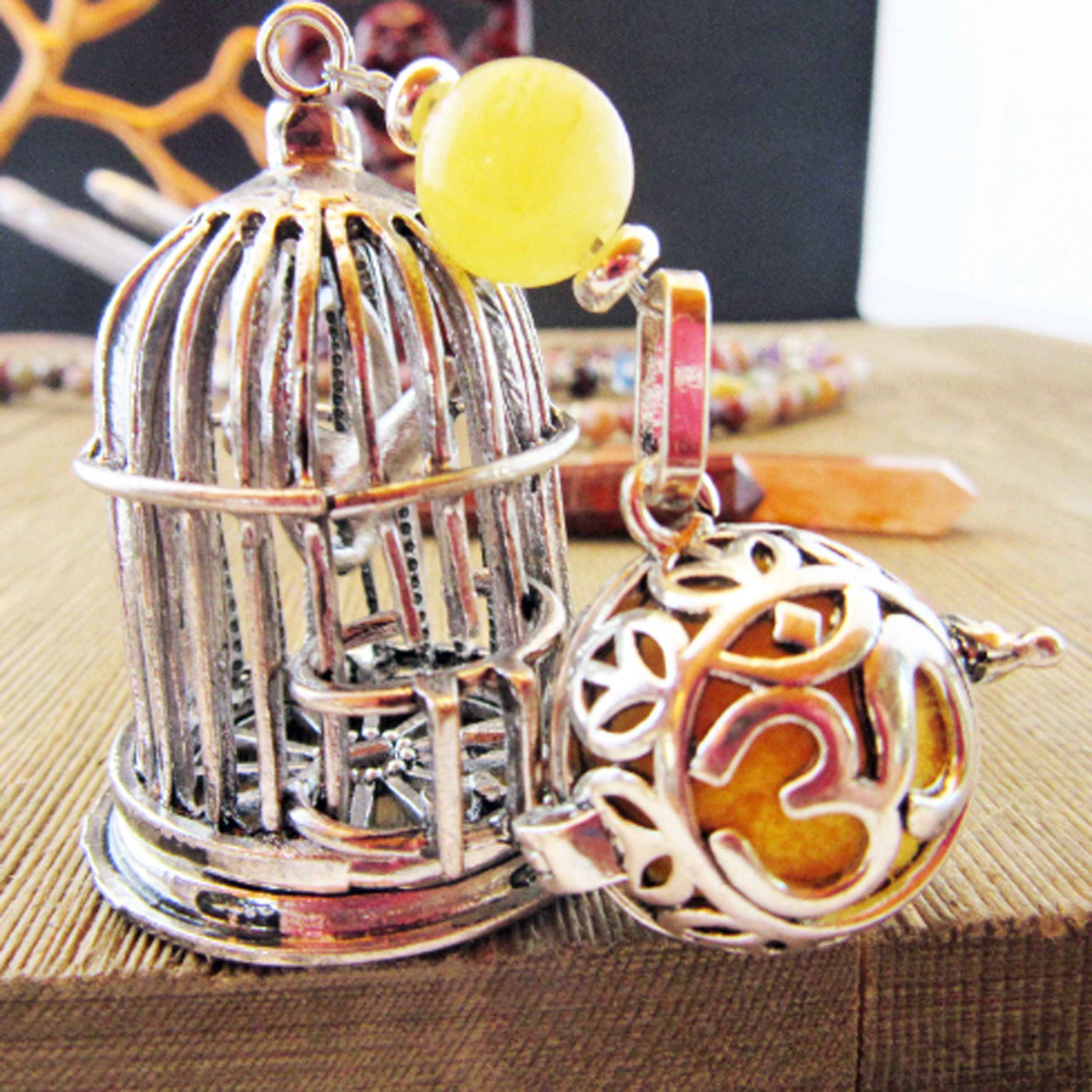 Zen Bird Cage Essential Oil Diffuser Yellow Calcite & Lava Bead ...