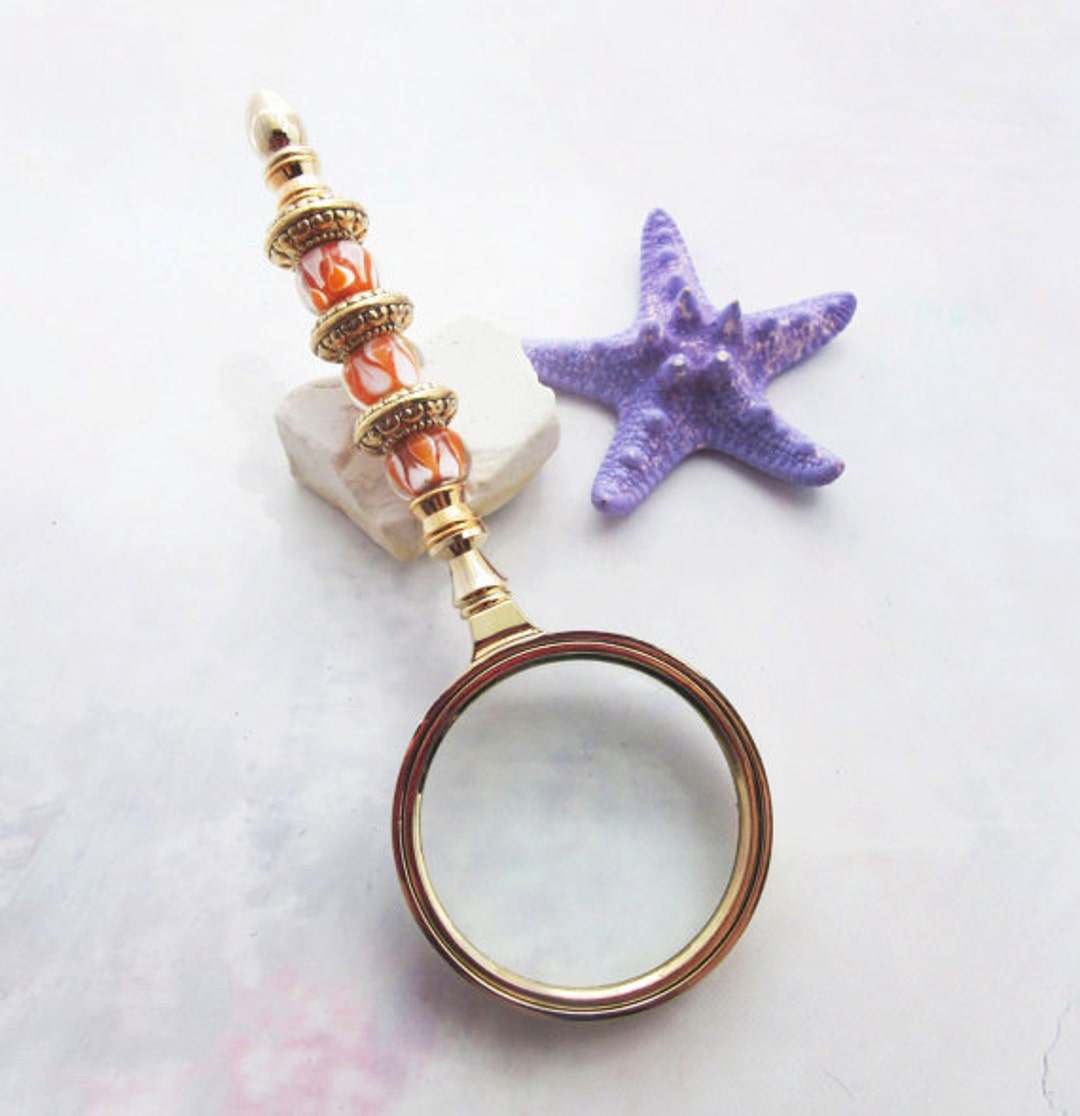 GOLD MAGNIFYING GLASS Magnifier Glass, Golden Faceted Glass, Orange ...