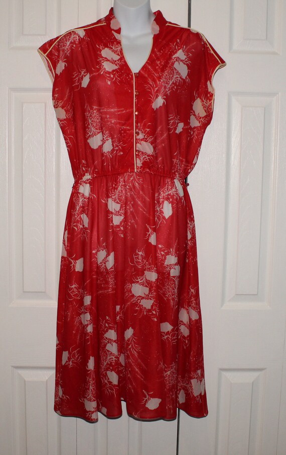 Vintage Red Floral Sheer David Marshall 1980s Dress 1… - Gem