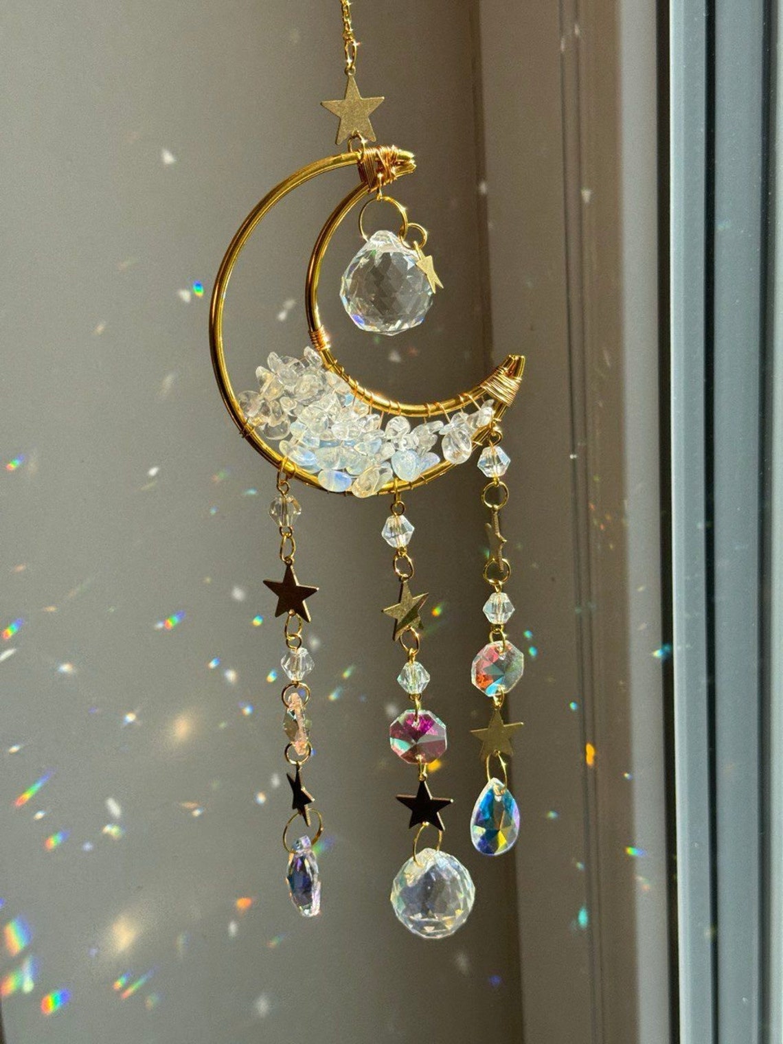Moon Stone Sun Catcher, Moon Sun Catcher for Window Hanging, Hanging ...