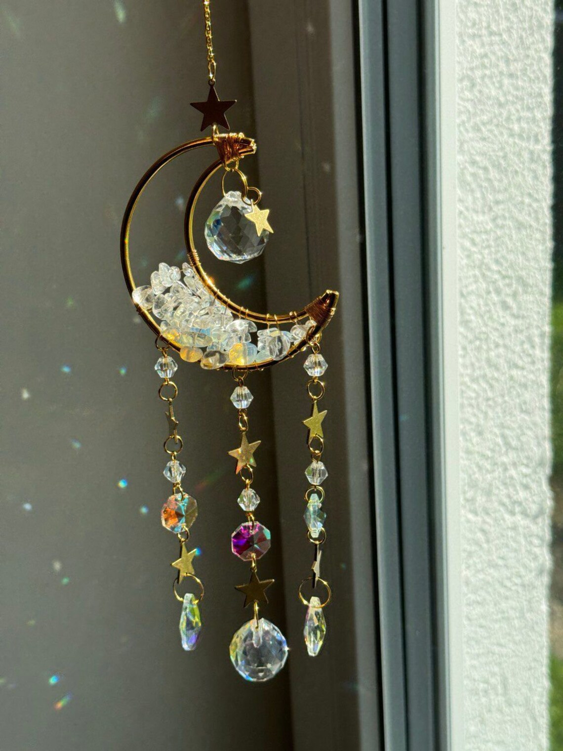 Moon Stone Sun Catcher, Moon Sun Catcher for Window Hanging, Hanging ...