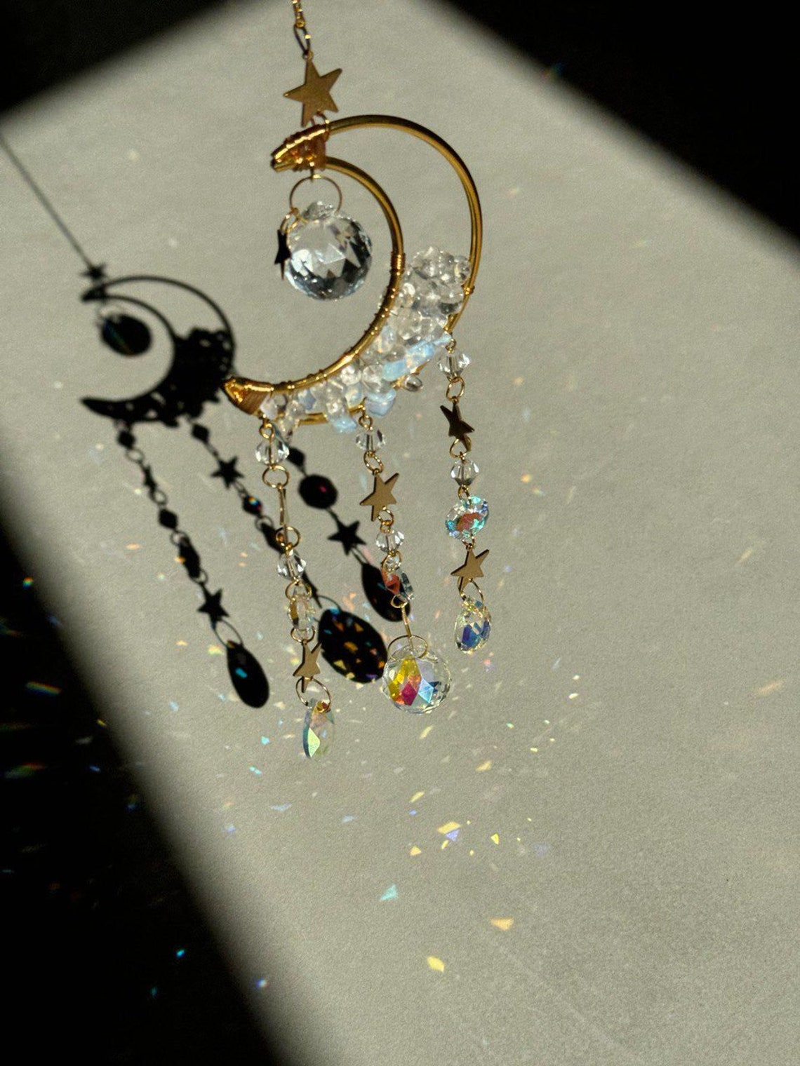 Moon Stone Sun Catcher, Moon Sun Catcher for Window Hanging, Hanging ...