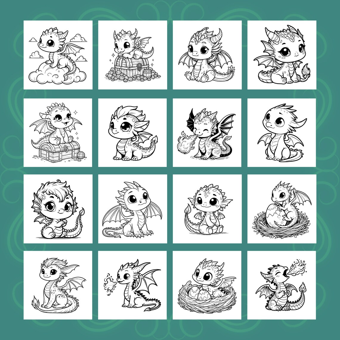 Coloring Pages Bundle Baby Dragons Coloring Book Artistic Designs for ...
