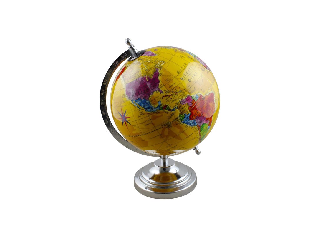 Vintage Yellow World Globe | Antique-style Tabletop Decor - Etsy