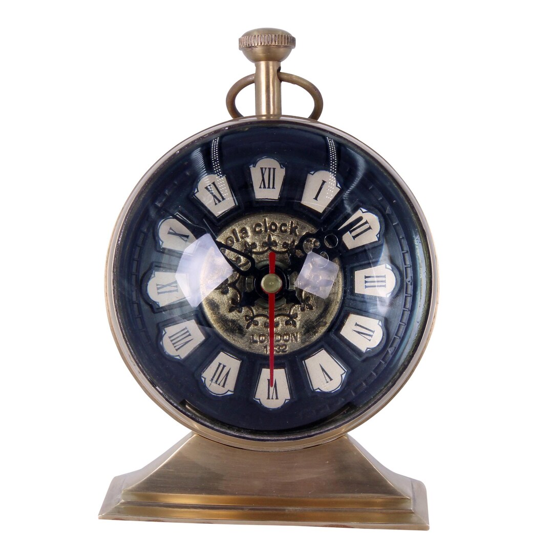 Vintage Analog Brass Desk Clock With Globe Backside, Handmade Brass 5.5 ...