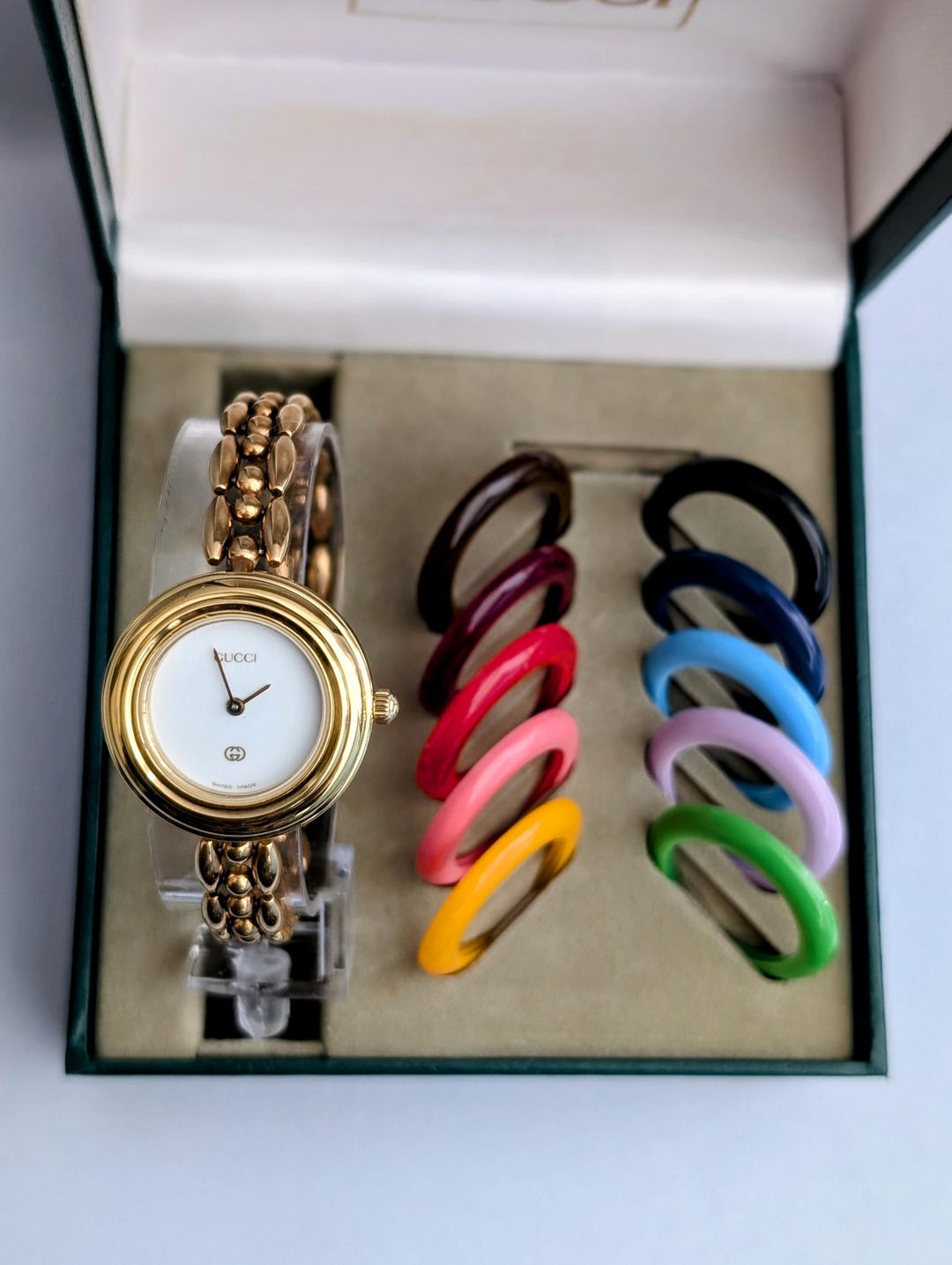 Vintage Gucci Bezel Watch 90s Change Bezel Gold Wristwatch Luxury ...