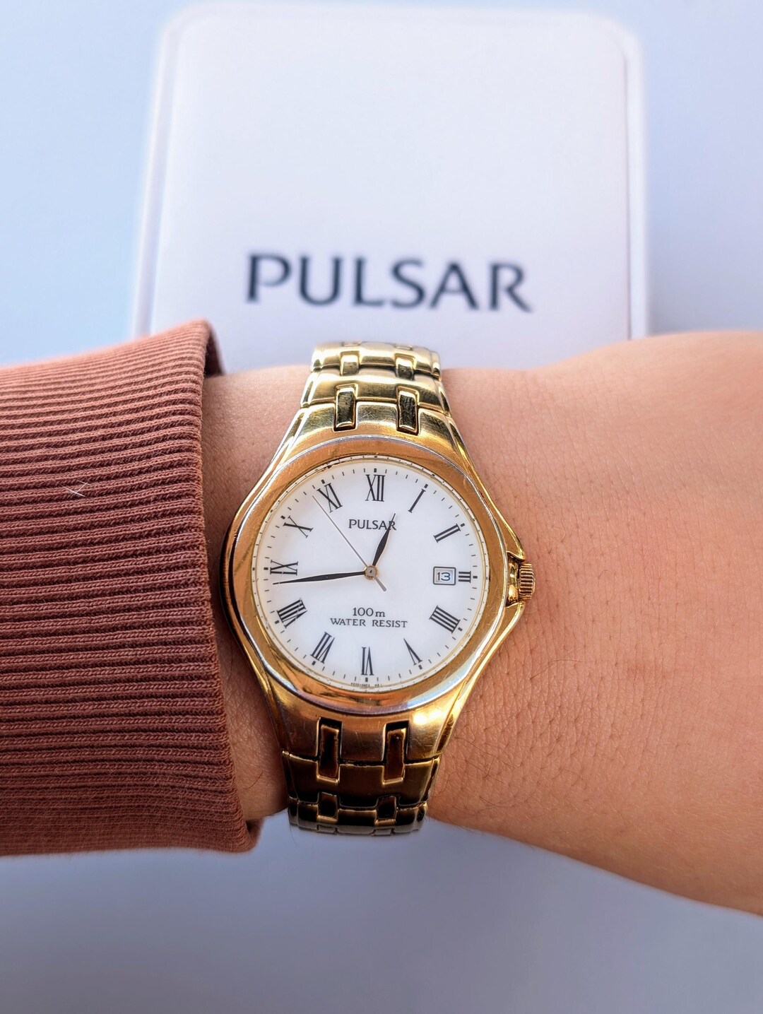 Vintage Gold Pulsar Watch Date Function Mens Analogue Quartz Wristwatch ...