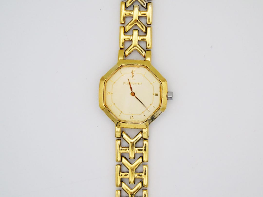 YSL Gold-plated Watch – Swiss Quartz, Irregular Octagon Dial, Designer ...