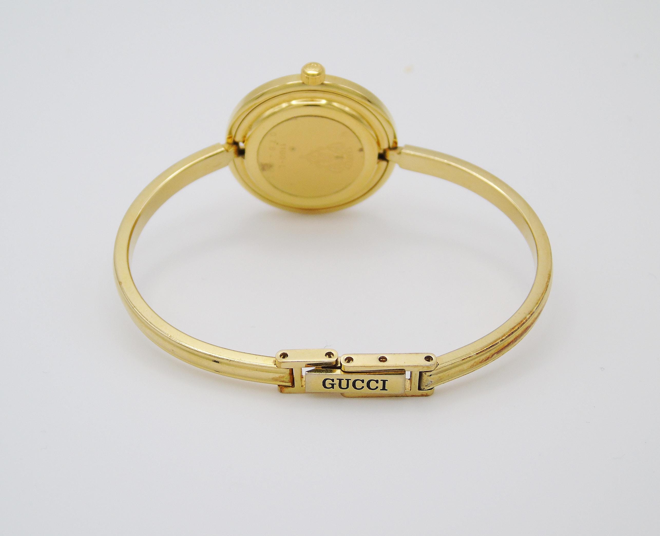 Vintage Gucci Bezel Watch 90s Change Bezel Gold Bracelet Bangle Watch ...