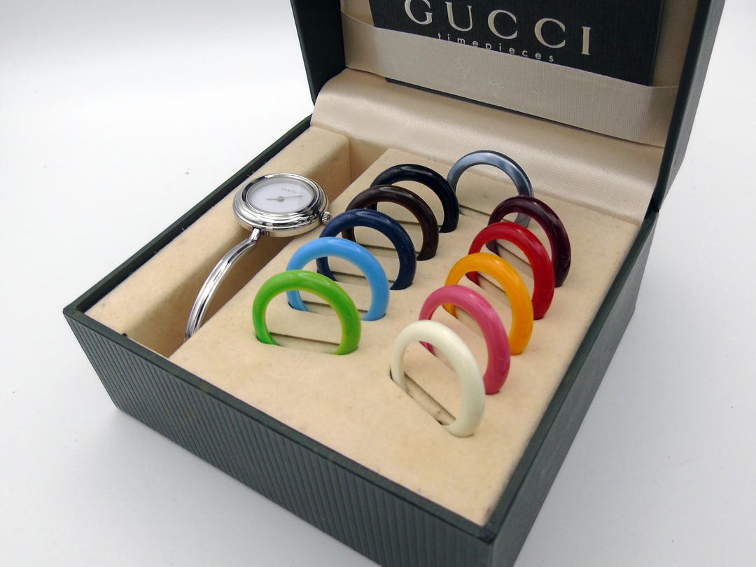 Vintage Gucci Bezel Watch 90s Change Bezel Silver Wristwatch Luxury ...