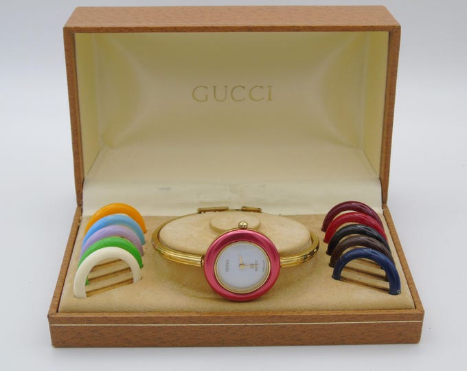Vintage Gucci Bezel Watch – Gold-plated With 11 Interchangeable Bezels ...