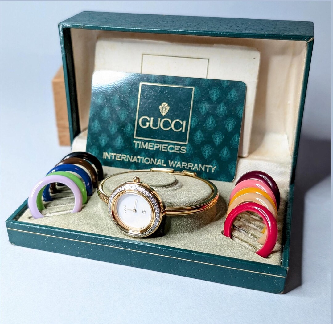 Vintage Gucci Bezel Watch Diamond Cut Bezel 90s Change Bezel Gold ...