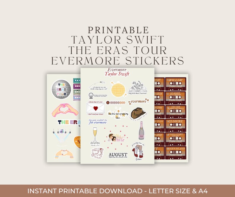 Evermore Taylor Swift Stickers Printable Taylor Swift Evermore Album ...
