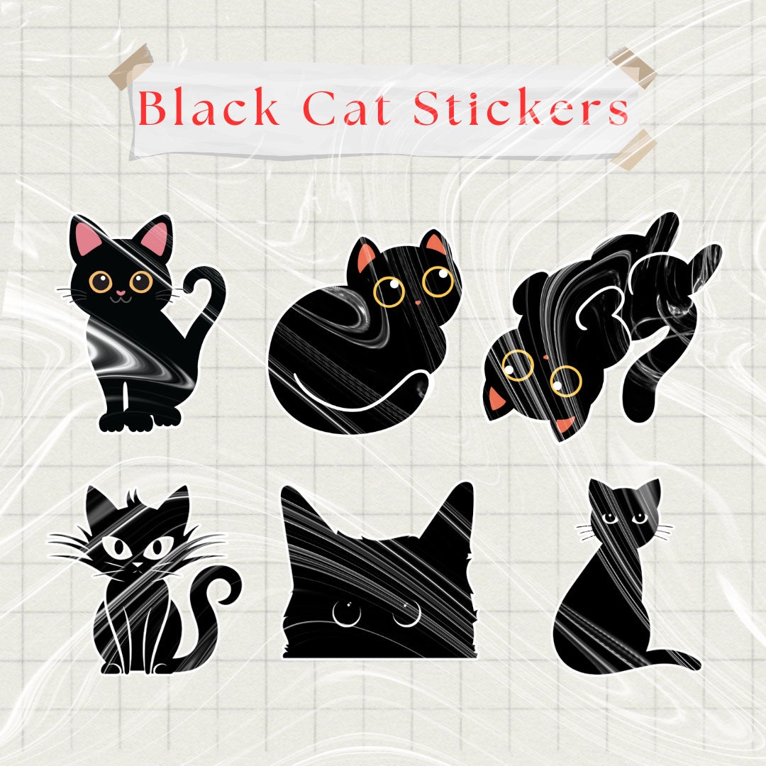 6pcs Cute Black Cat Stickers Black Cat Art Cute Cat Stickers Animal 6pcs-cute-black-cat-stickers-black-cat-art-cute-cat-stickers-animal