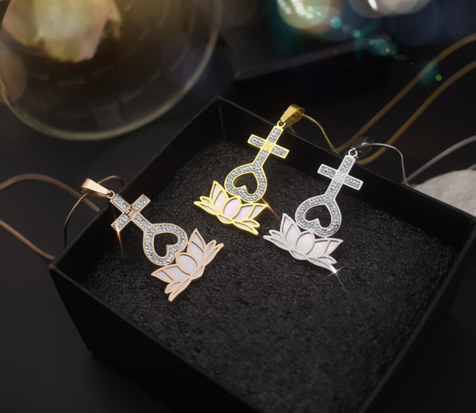 Thien Tam Celestial-themed Full Stone Encrusted Mother-of-pearl Lotus ...