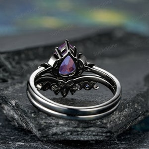 Pear Alexandrite Celtic Knot Engagement Ring Set Gothic Black Gold ...