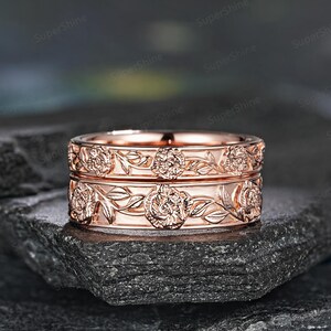 14k Gold Carnation Couple Rings Set Custom January Birth Flower Mens ...