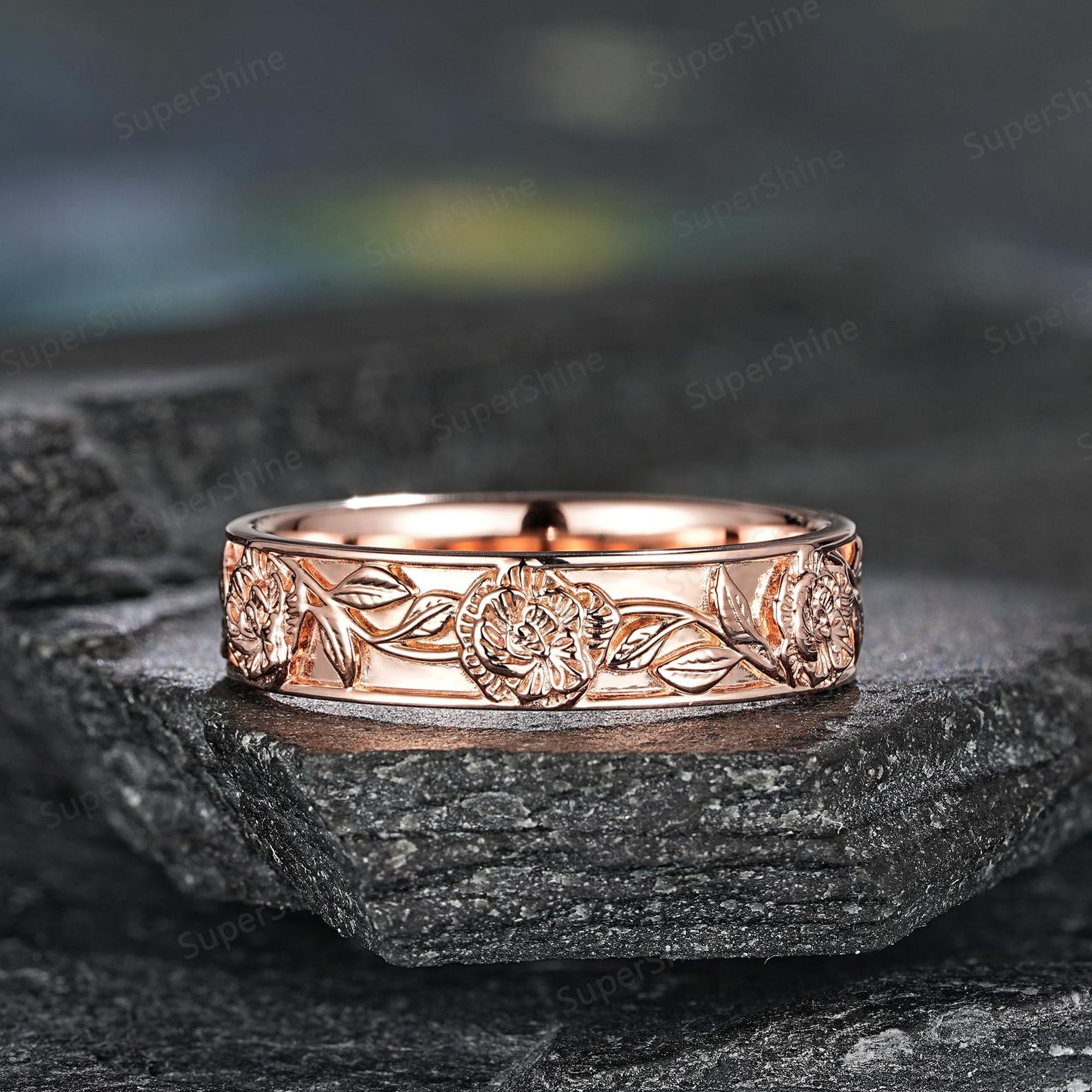 14k Gold Carnation Couple Rings Set Custom January Birth Flower Mens ...
