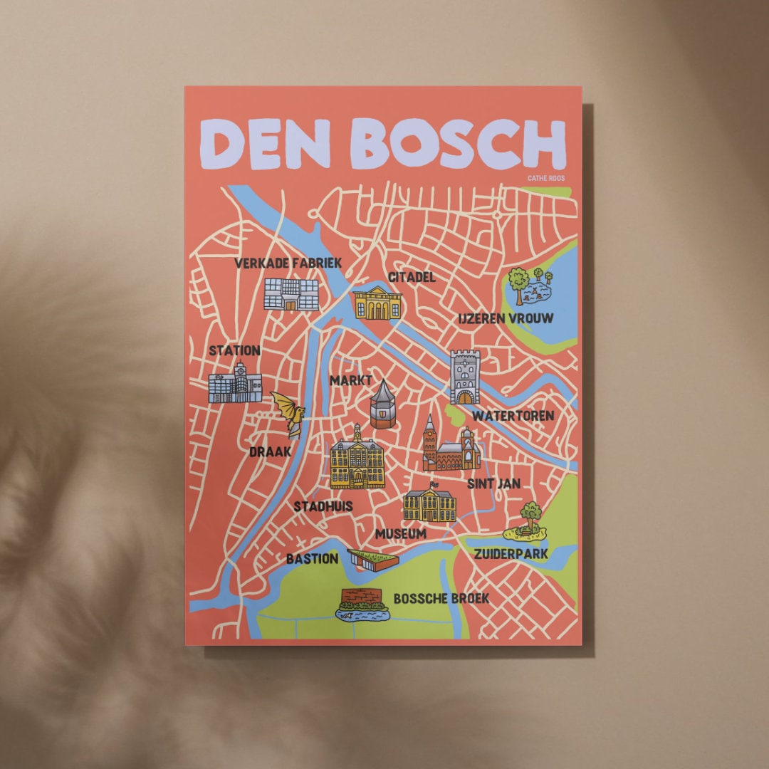 A4 Poster Den Bosch Map Illustration 's-hertogenbosch - Etsy